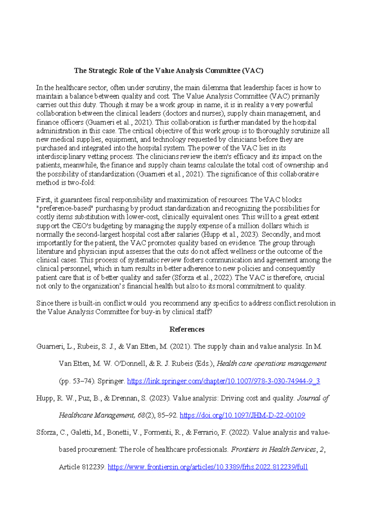 Value Analysis Committee (VAC) in Healthcare: Balancing Quality & Cost ...