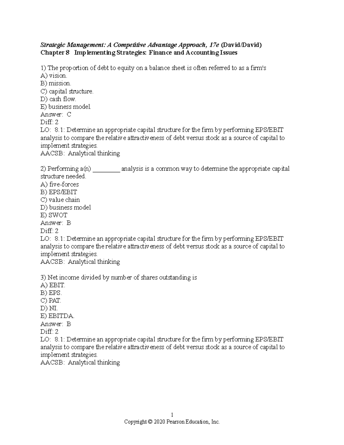 Chapter 8 - Strategic Management Question Bank: Finance Issues - Studocu
