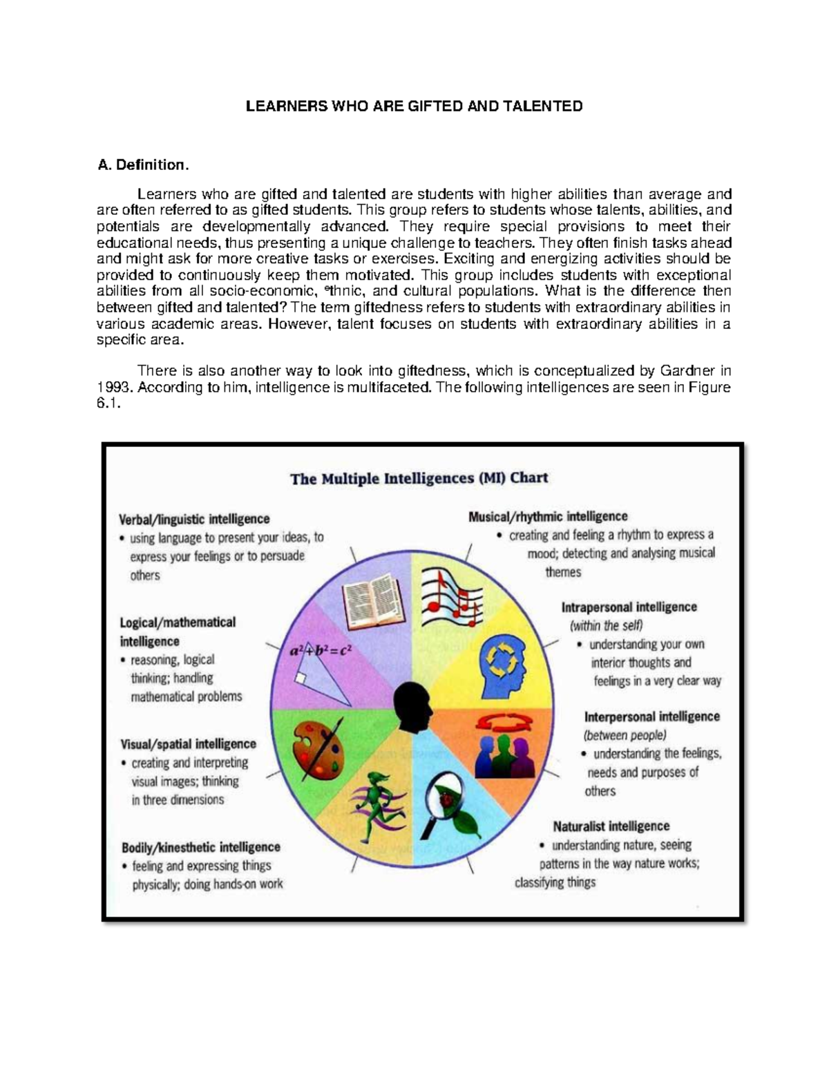 Educ 211 - yawa - LEARNERS WHO ARE GIFTED AND TALENTED A. Definition ...