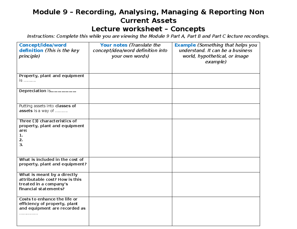 Module 9 Lecture worksheet s2 2022 - Module 9 – Recording, Analysing ...