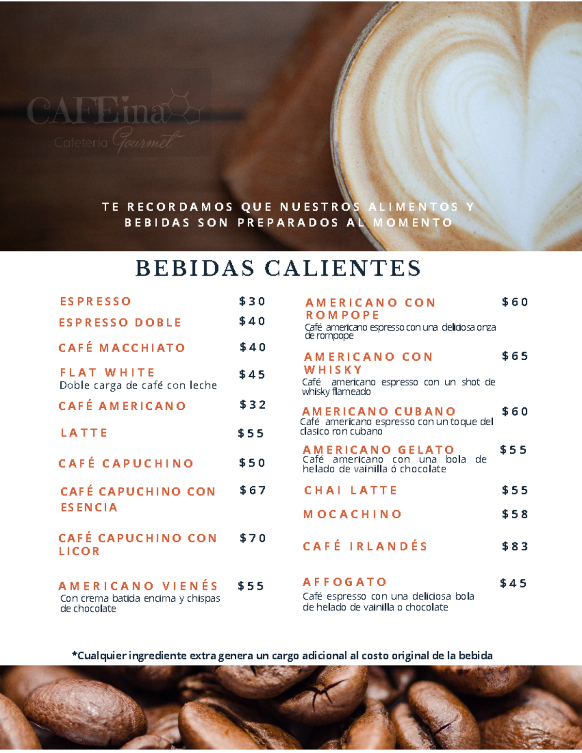 Cafeina Menu 2023 - B E B I D A S C A L I E N T E S C A F É C A P U C H ...