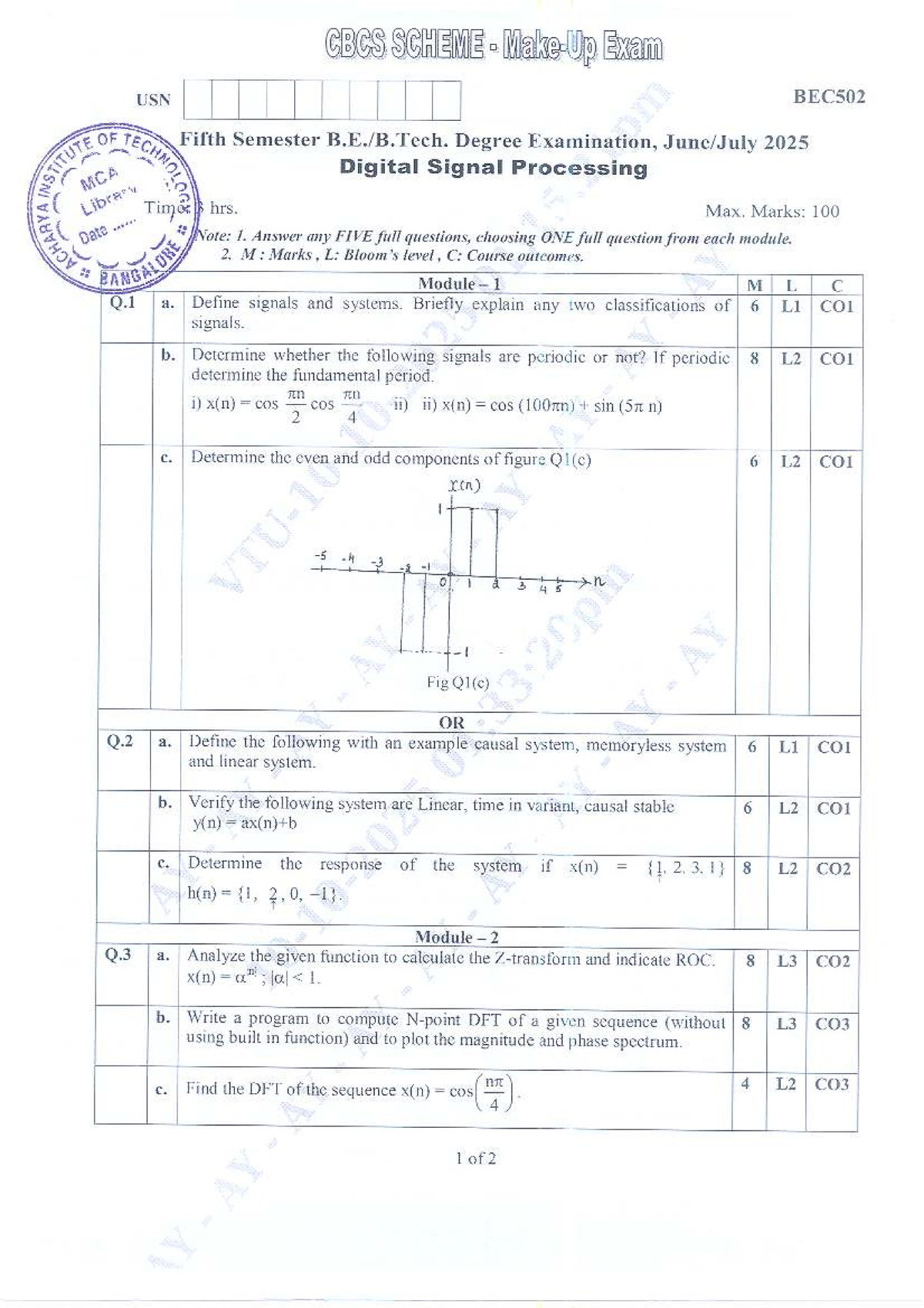 BEC502 Final Exam June 2025: Digital Signal Processing QP - Studocu