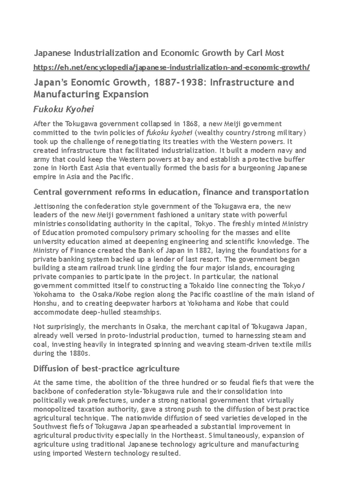 Japanese Industrialization & Economic Growth (Econ 101) - Carl Mosk ...