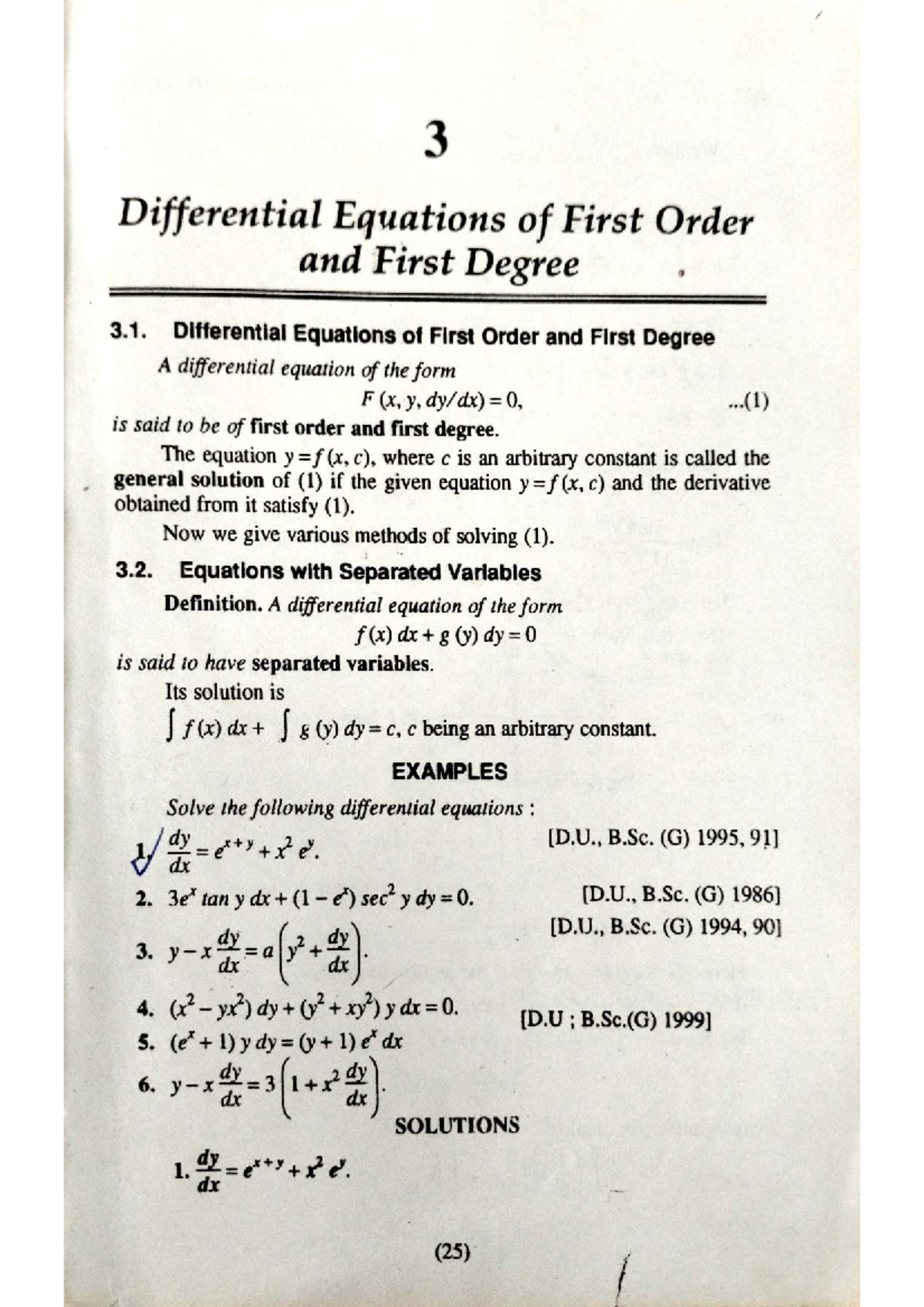 Differential Equations of First Order and First Degree - B.Sc. (G ...