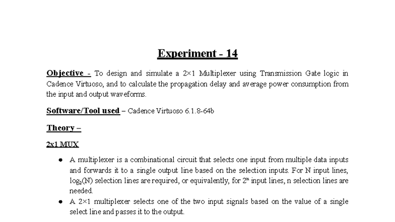 Experiment - 14 - Transmission Gate in Cadence Virtuoso - Experiment ...