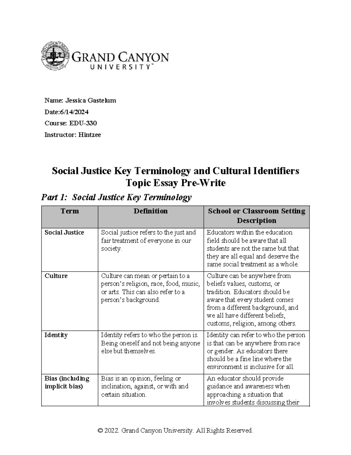 SOC-101: Social Justice Key Terms & Cultural Identifiers Essay - Studocu