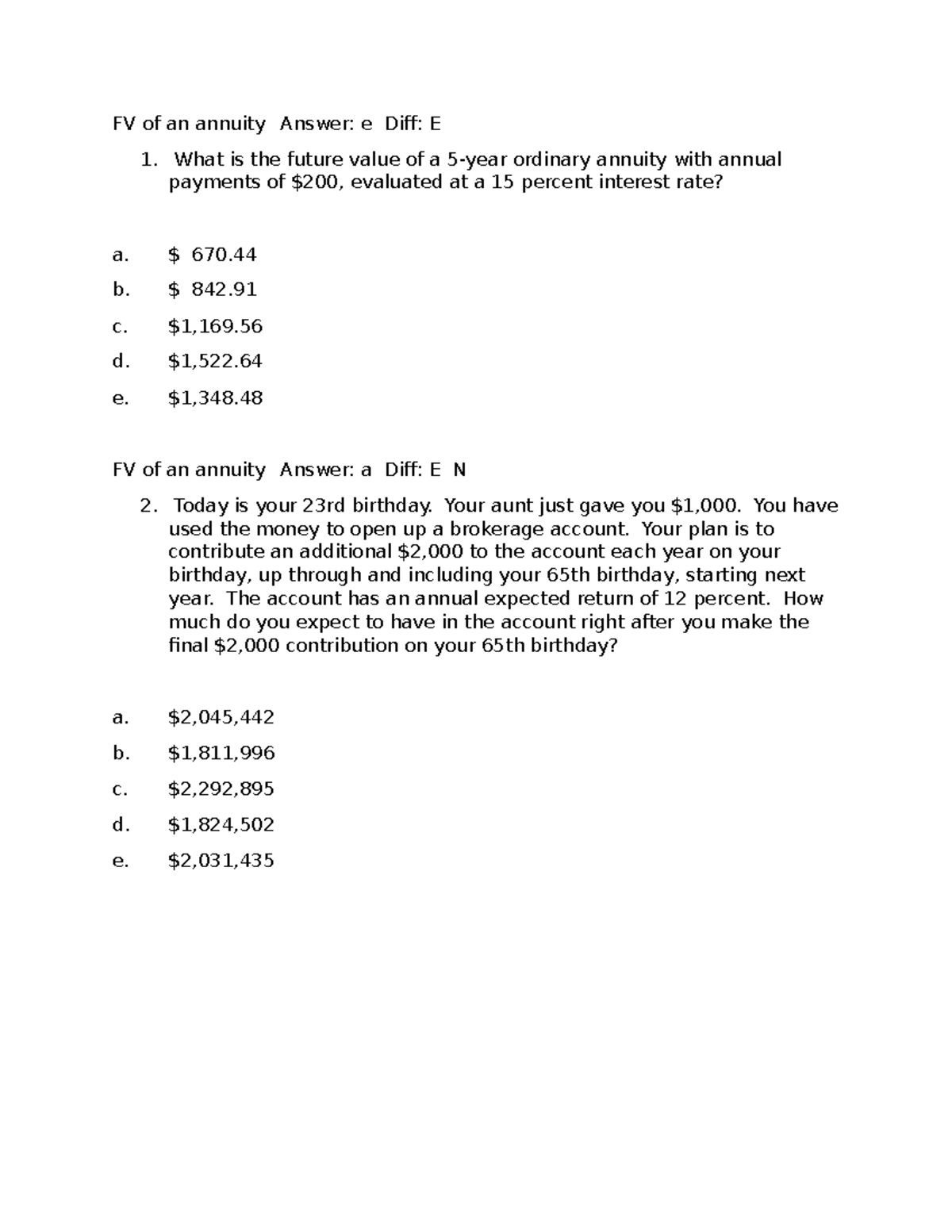 FIN 101 Time Value Quiz on Annuities and Present Value - Studocu