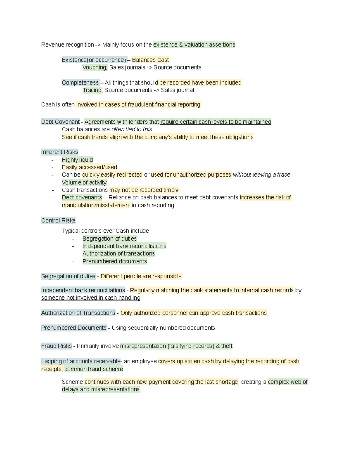 Audit exam 3 notes - Revenue recognition -> Mainly focus on the ...