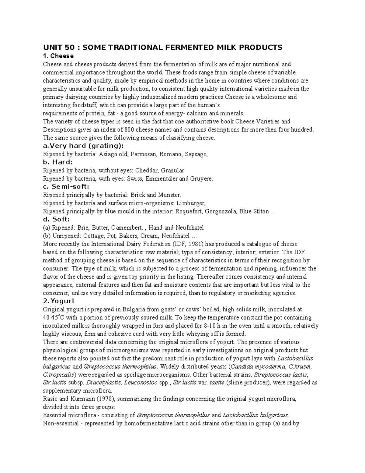 UNIT 50: Traditional Fermented Milk Products - Cheese & Yogurt Insights ...