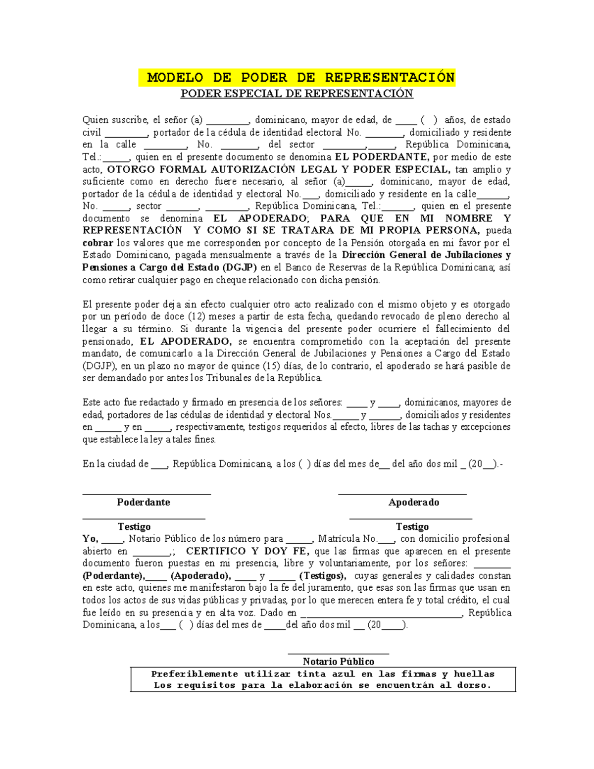 Modelo de Poder de Representación Especial - RD - Studocu