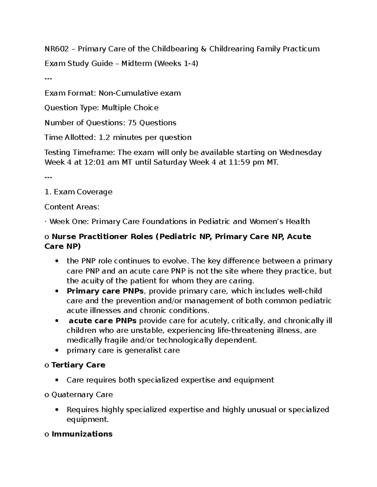 NR602 Midterm Exam Study Guide: Primary Care for Childbearing Families ...
