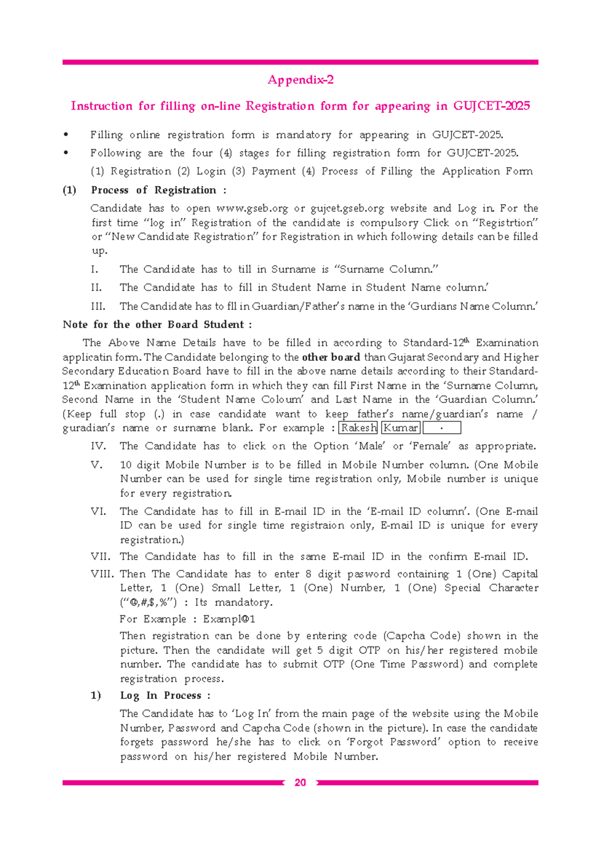 Instructions for filling the GUJCET online registration form - Studocu