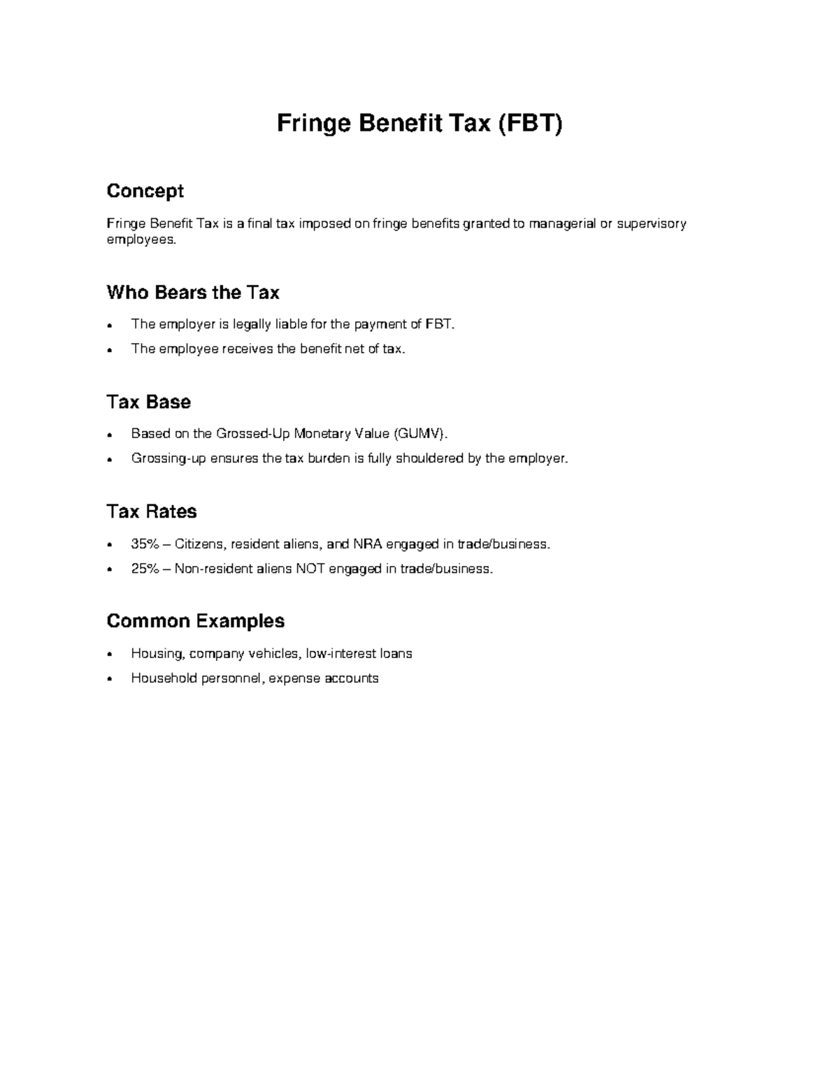 FBT Essentials - Fringe Benefit Tax (FBT) Concept Fringe Benefit Tax is ...
