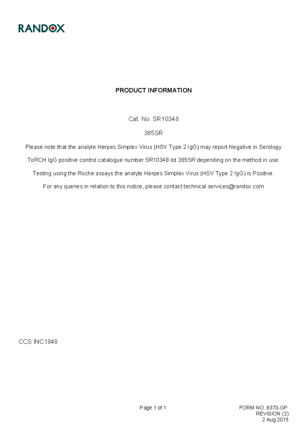 ToRCH IgG Positive Control Product Info - Cat. No. SR10348 - Studocu