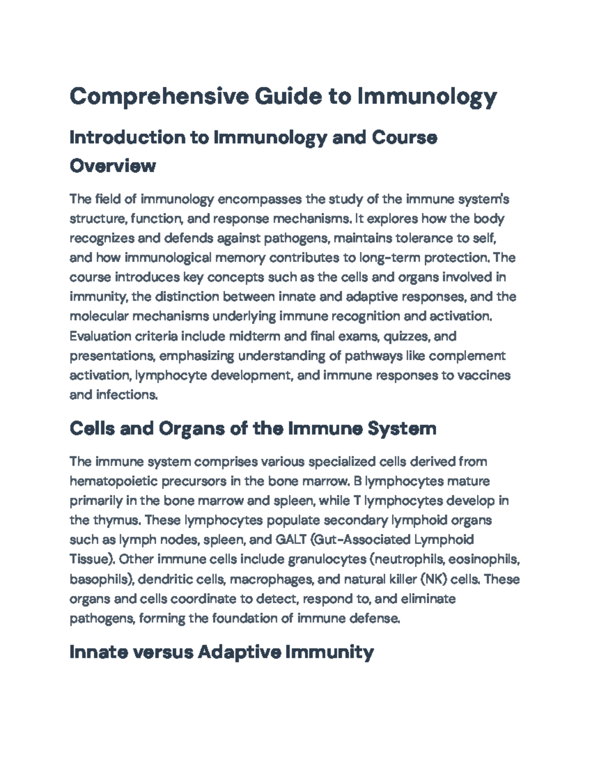 Comprehensive Immunology Guide (Course Code: IMU101) - Key Concepts and ...