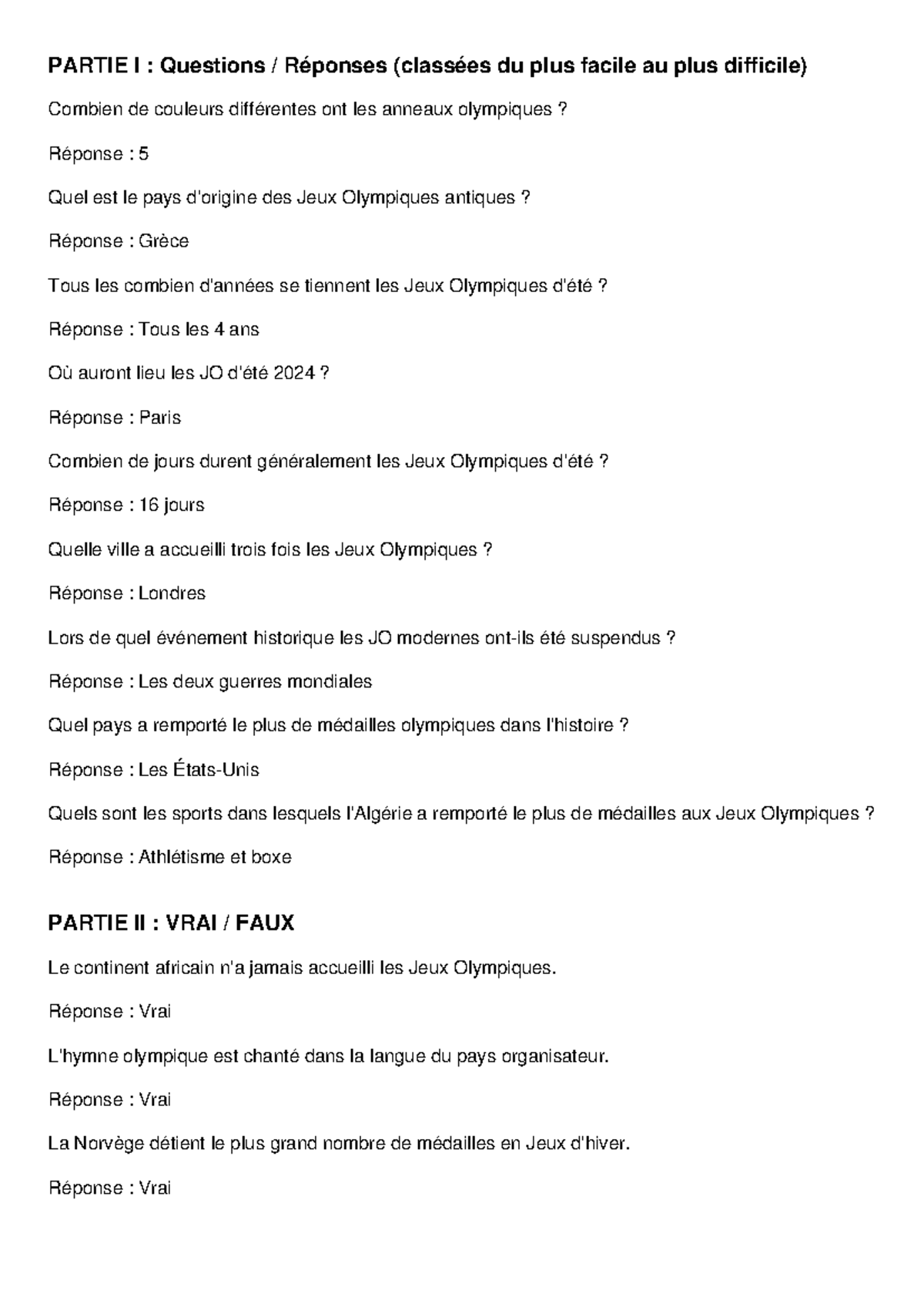 Quiz JO : Questions et Réponses sur les Jeux Olympiques - Studocu