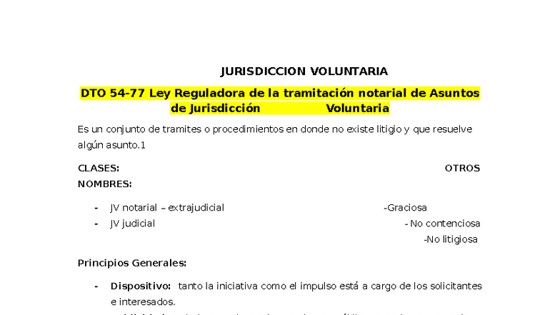 Jurisdiccion voluntaria - JURISDICCION VOLUNTARIA DTO 54-77 Ley ...