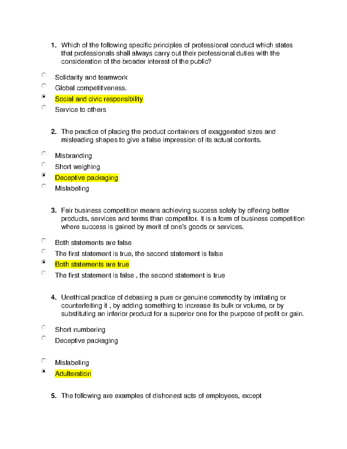 Ethics MC Quiz: Multiple Choice Questions with Answers - Studocu