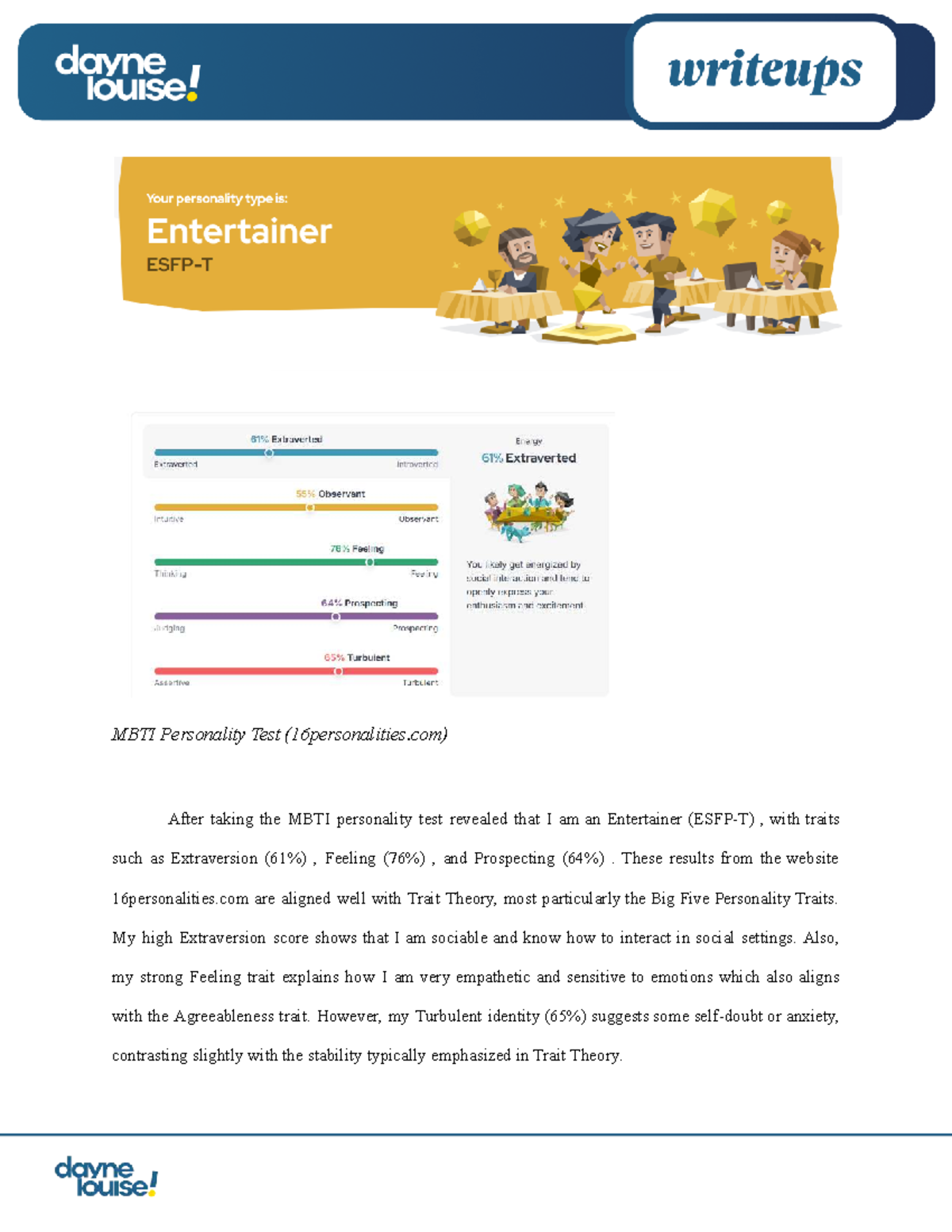 MBTI Personality Test Analysis: Entertainer Traits & Trait Theory - Studocu