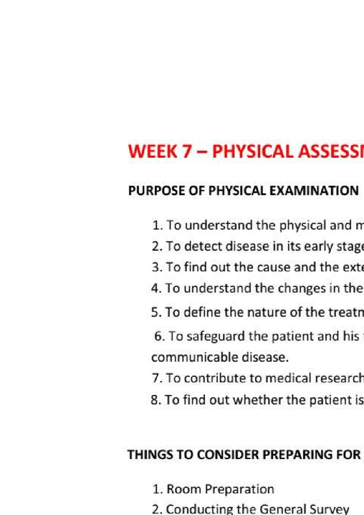 NCM 101 Week 7: Purpose & Techniques of Physical Examination - Studocu