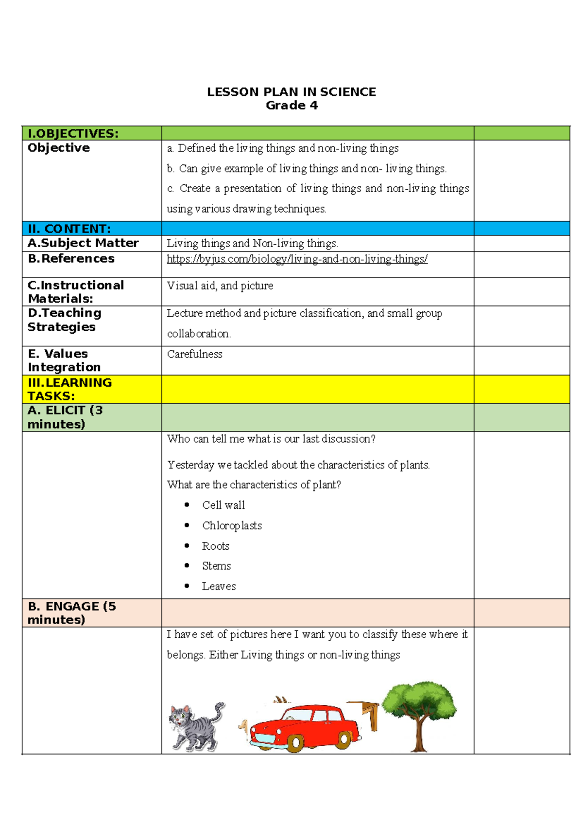 4th Grade Science Lesson Plan: Living vs Non-Living Things (7'ES) - Studocu