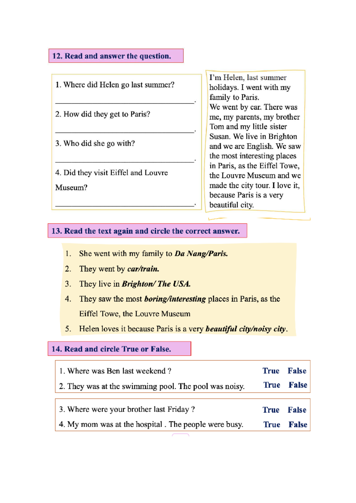 12. Reading Comprehension Questions and Answers for English Class - Studocu