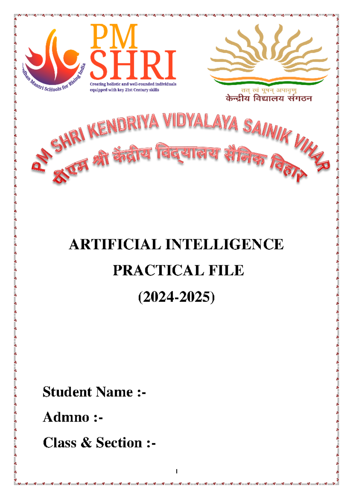 Class IX AI Practical File 2024-2025 with Program Exercises - Studocu