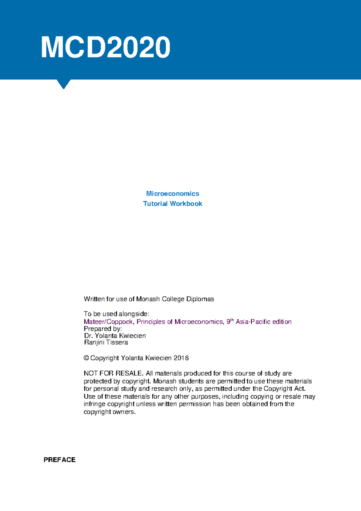 Tutorial-Week 1 - Tutorial - Microeconomics Tutorial Workbook Written ...