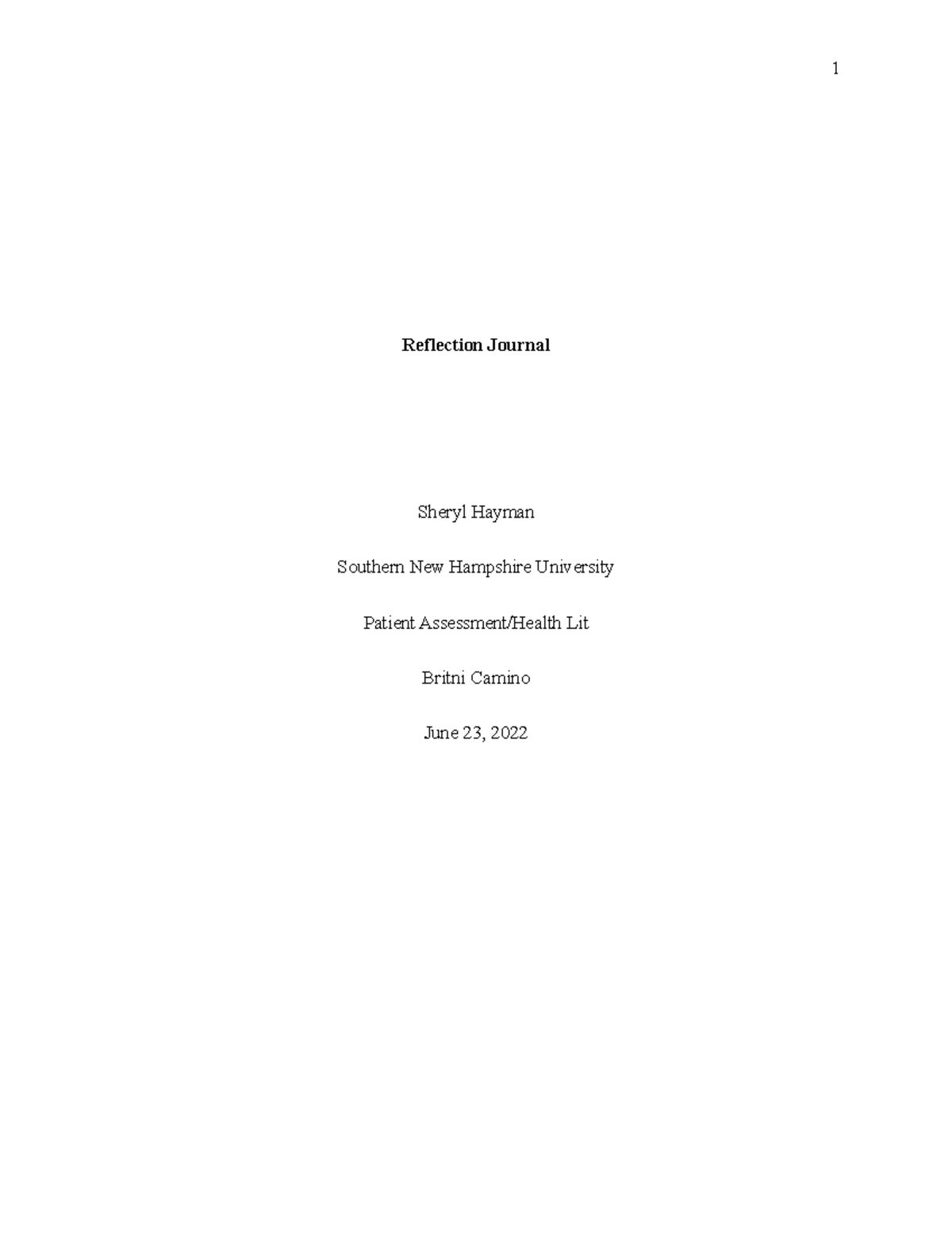 Module 8 Reflection Journal BC - Reflection Journal Sheryl Hayman ...