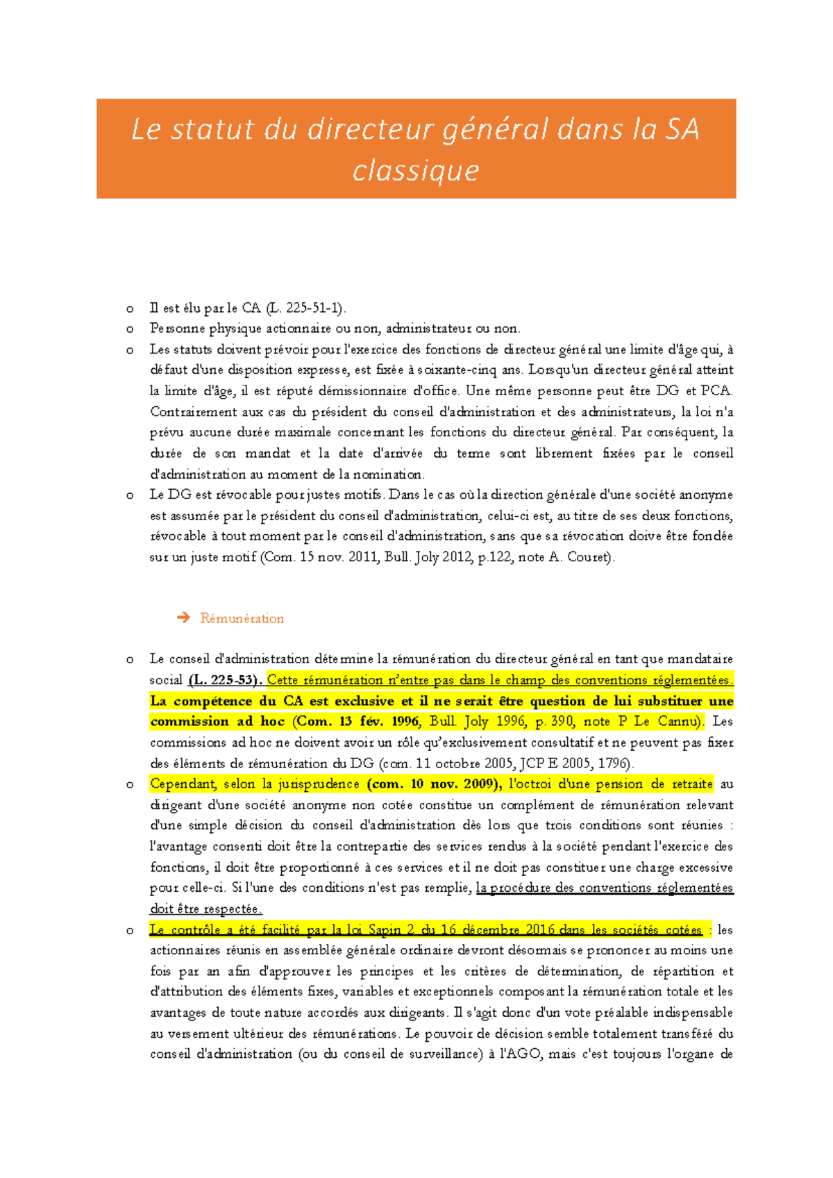 Statut Directeur général société anonyme - Le statut du directeur ...