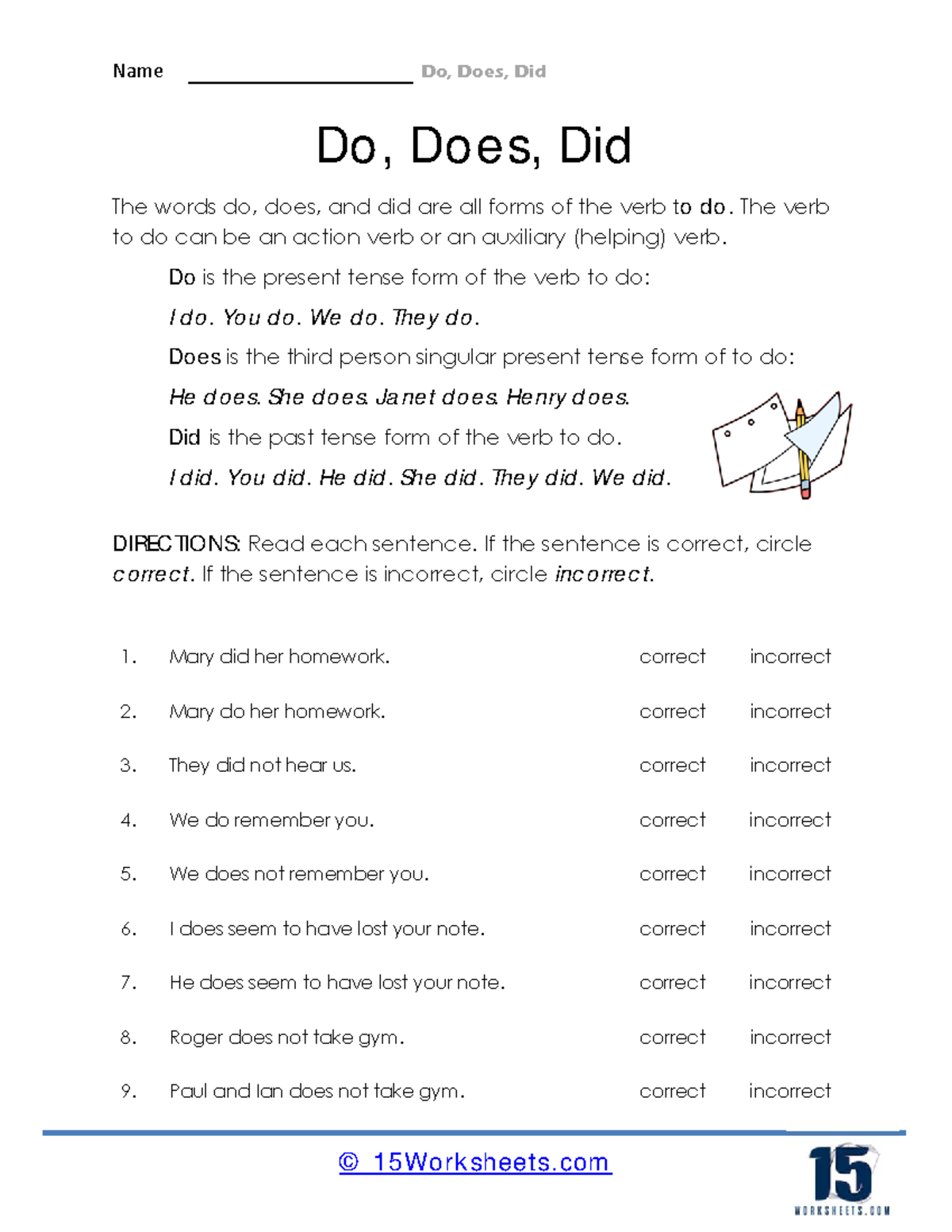 Do, Does, Did - Test on Verb Conjugation Forms - Studocu