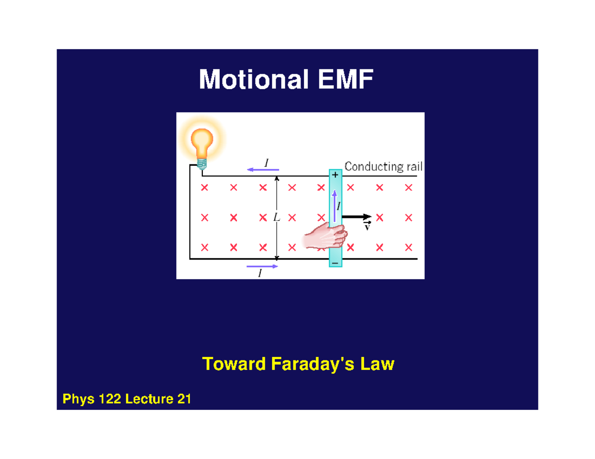 Phys 122 Lecture 21: Motional EMF and Induced Current Concepts - Studocu