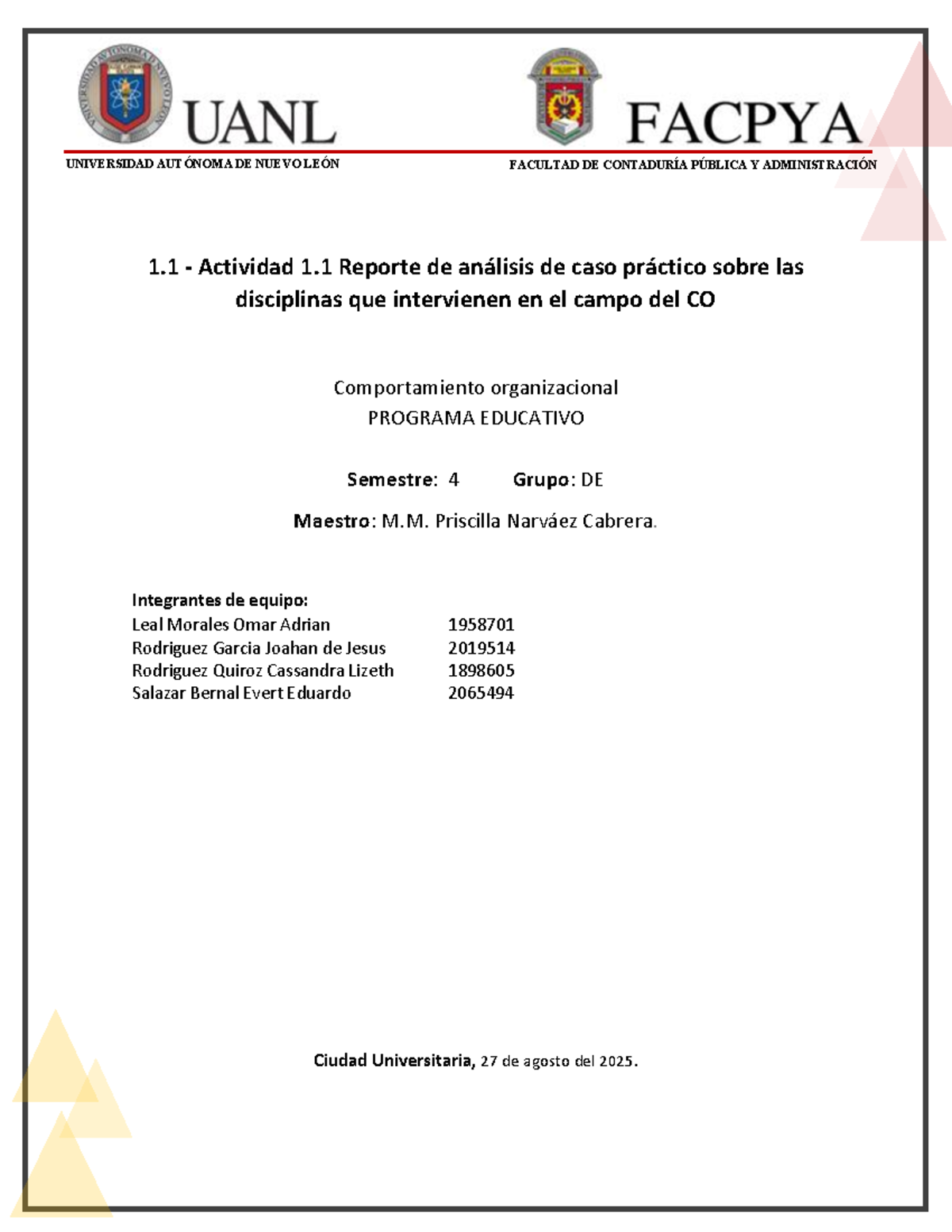 Evidencia 1 CO 4to Sem - Análisis de Comportamiento Organizacional ...