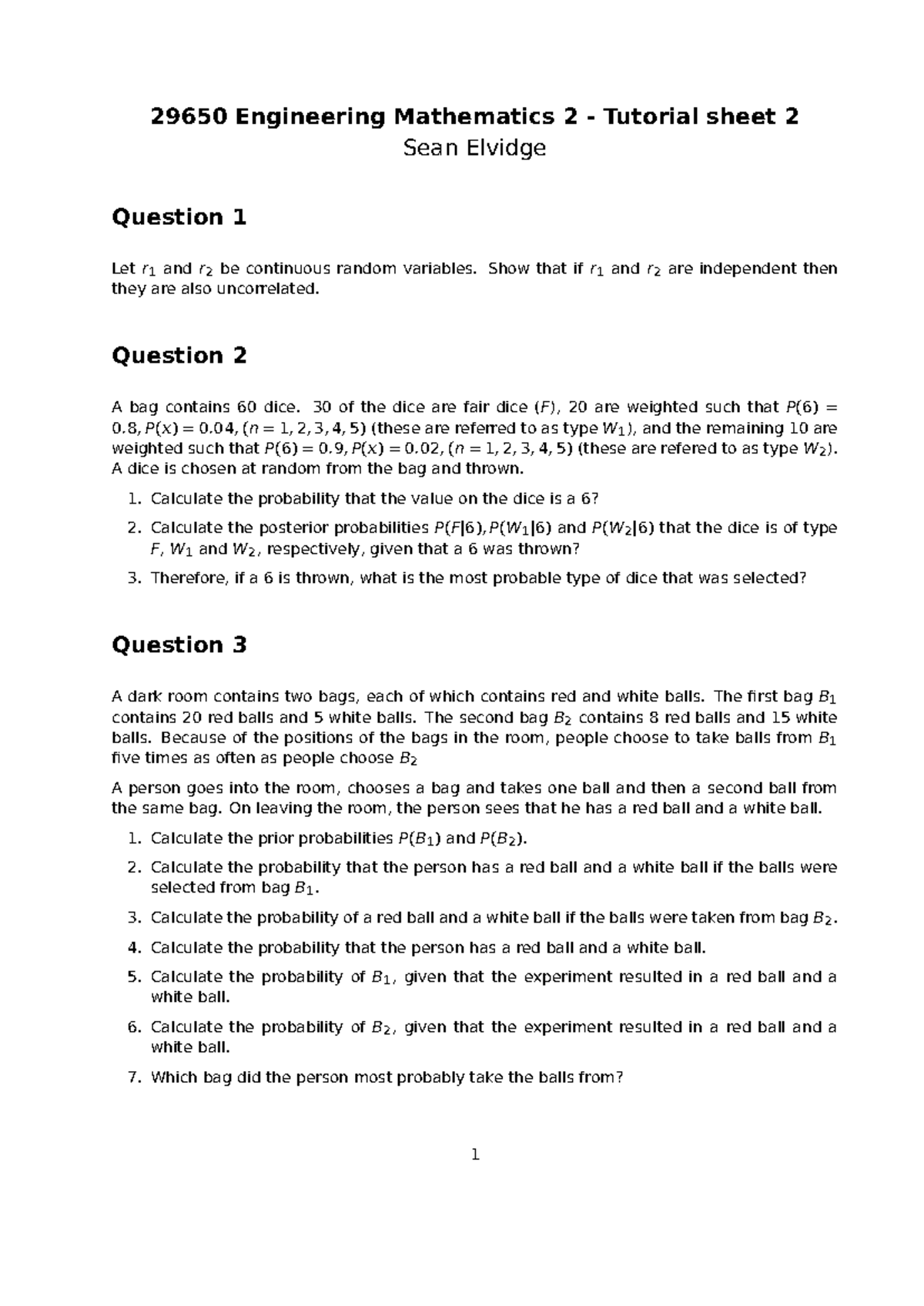 ENGM 29650 - Engineering Mathematics 2: Tutorial Sheet 2 Notes - Studocu
