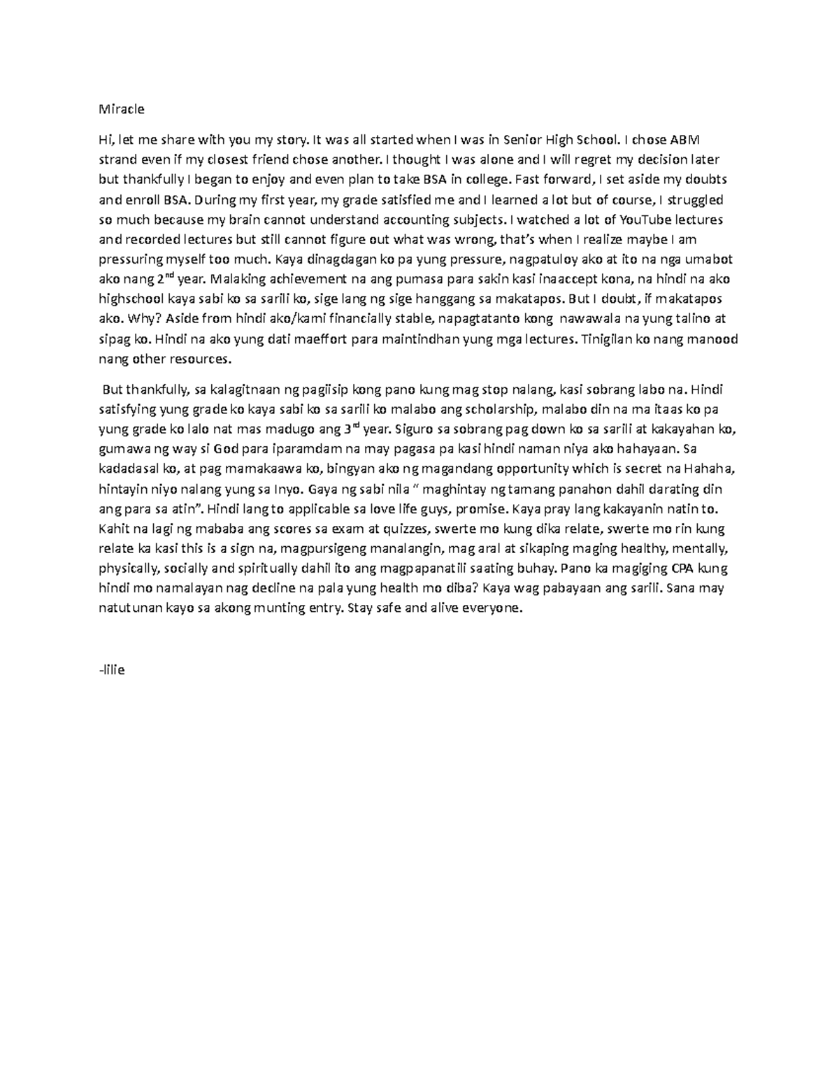 Life Reflections: My Journey Through ABM to BSA - Journal Entry - Studocu