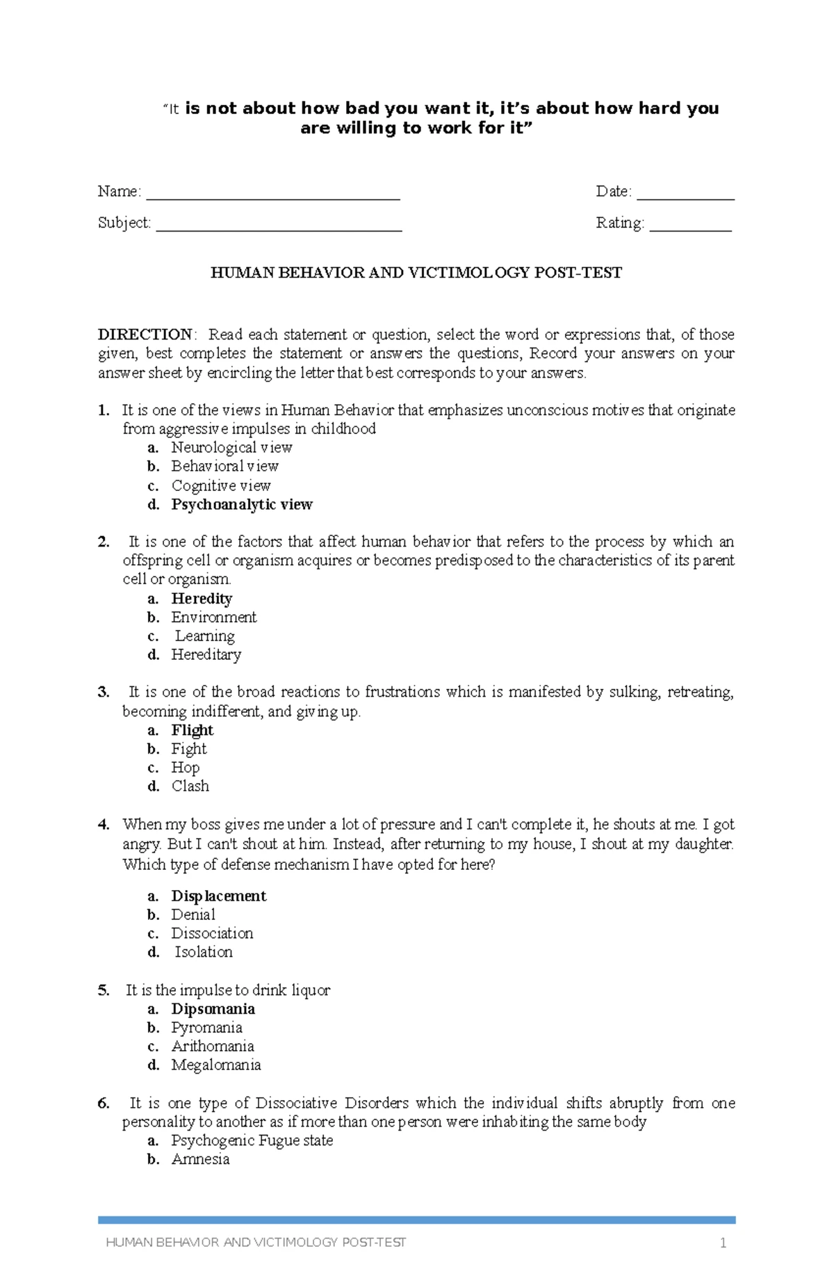 CRIM 3 Human Behavior AND Victimology - HUMAN BEHAVIOR AND VICTIMOLOGY ...