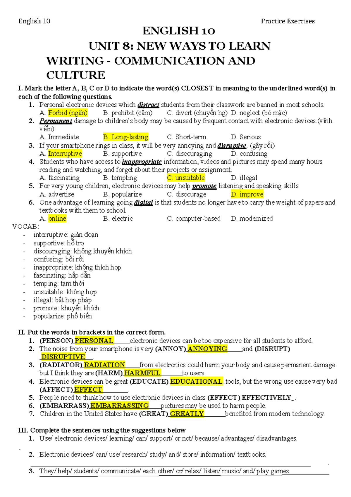 Bản sao English 10 - Review (WEEK 20.4 - 25 - ENGLISH 10 UNIT 8: NEW ...