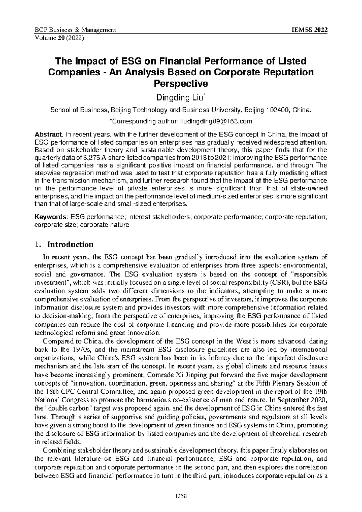 The Impact of ESG on Financial Performance: A Study of Listed Companies ...