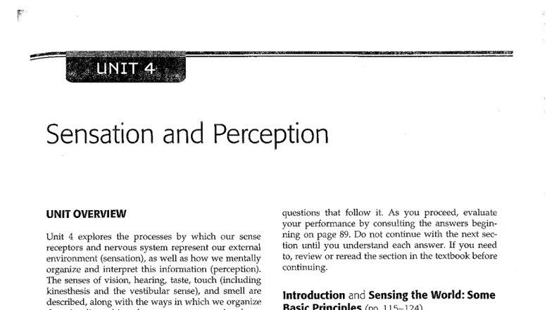 AP Psychology Unit 4: Sensation and Perception Study Questions - Studocu