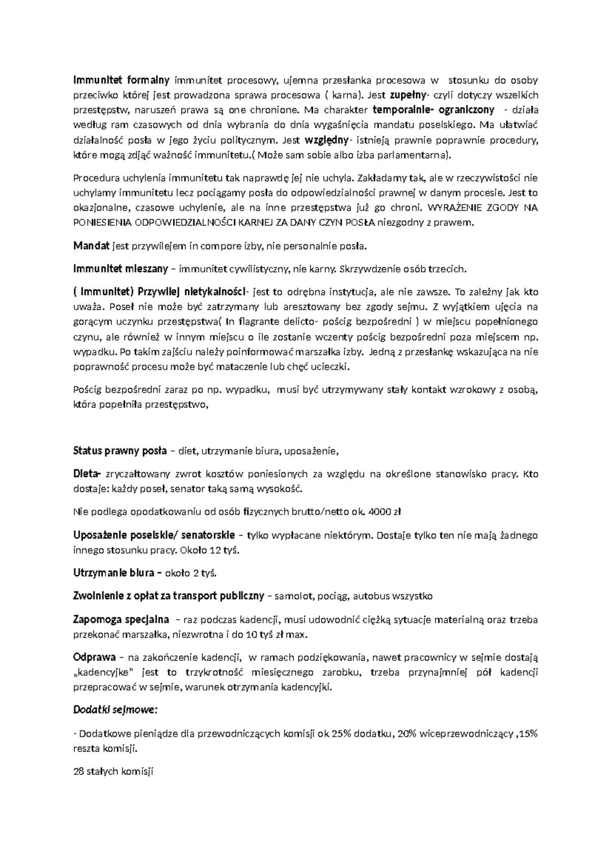 Cwiczenia konsta - Immunitet formalny immunitet procesowy, ujemna ...