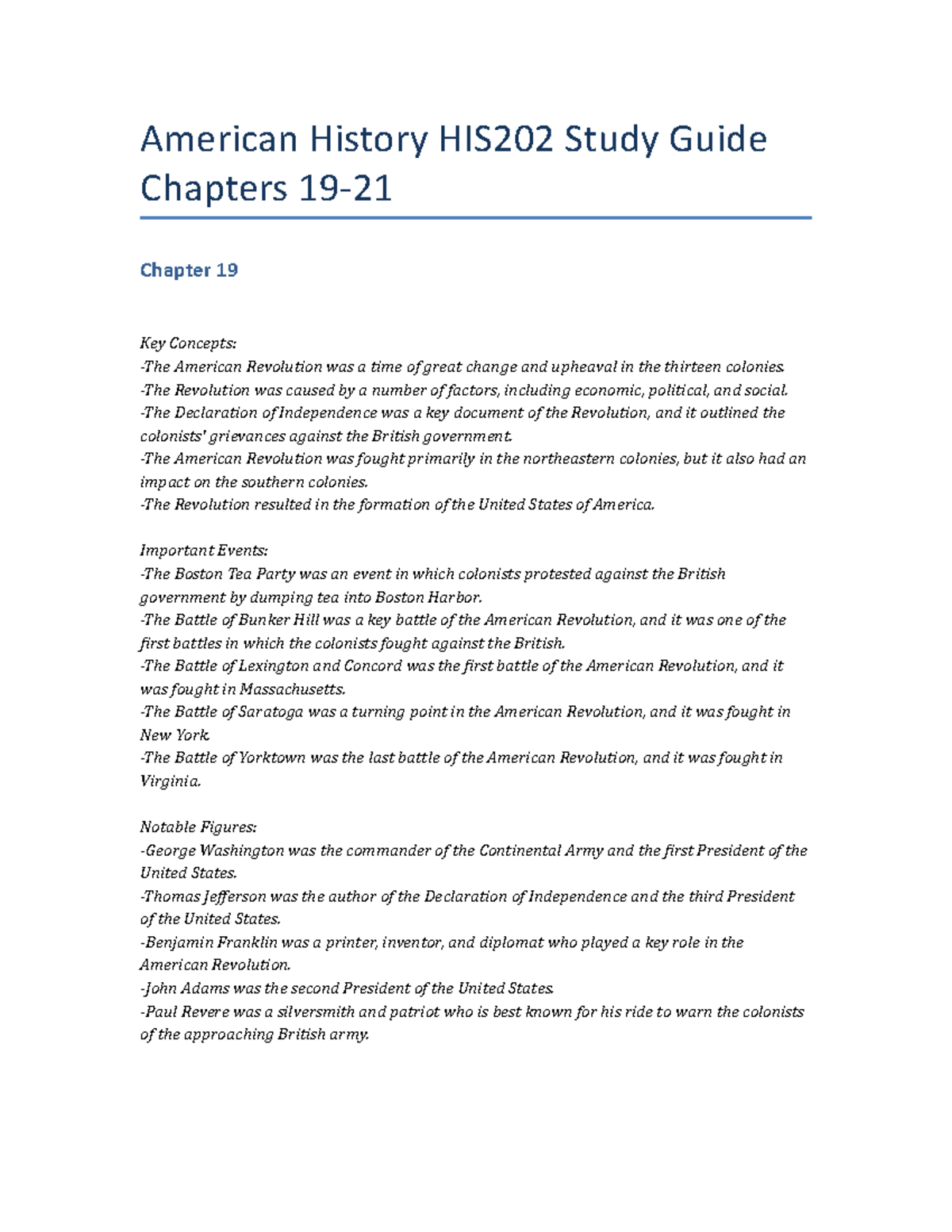 American History HIS202 Study Guide: Key Concepts & Events Ch. 19-21 ...
