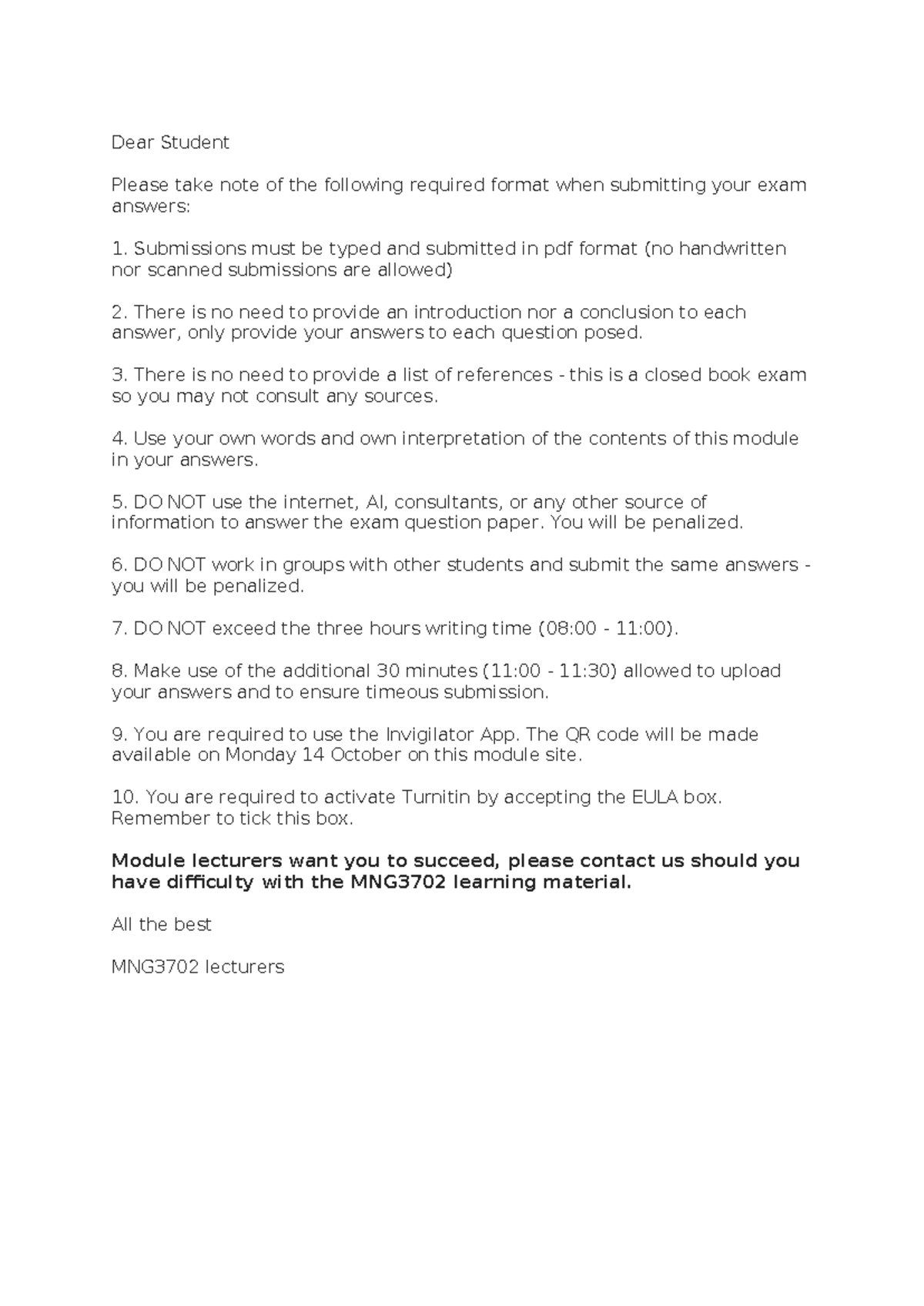MNG3702 Final Exam Submission Guidelines and Format Rules - Studocu