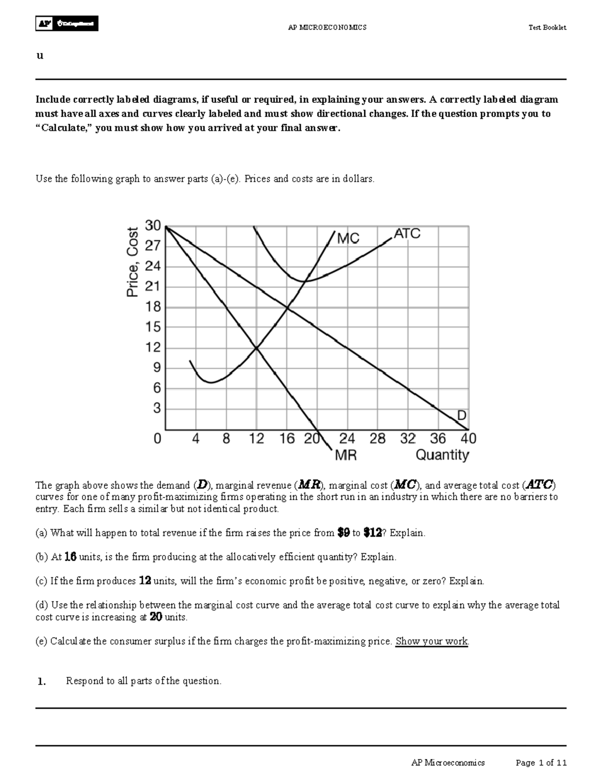 AP Microeconomics Test Booklet: Analyzing Market Dynamics and Firm ...