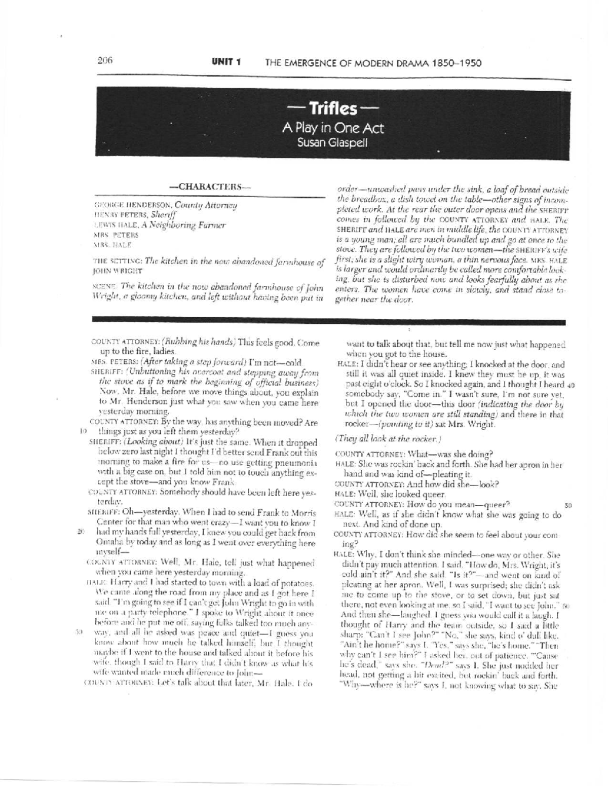 101: Key Concepts and Summary of "Trifles" by Susan Glaspell - Studocu