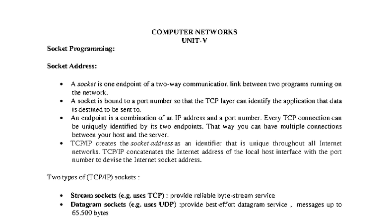 COMP 101: Socket Programming and Addressing in Networks - Studocu