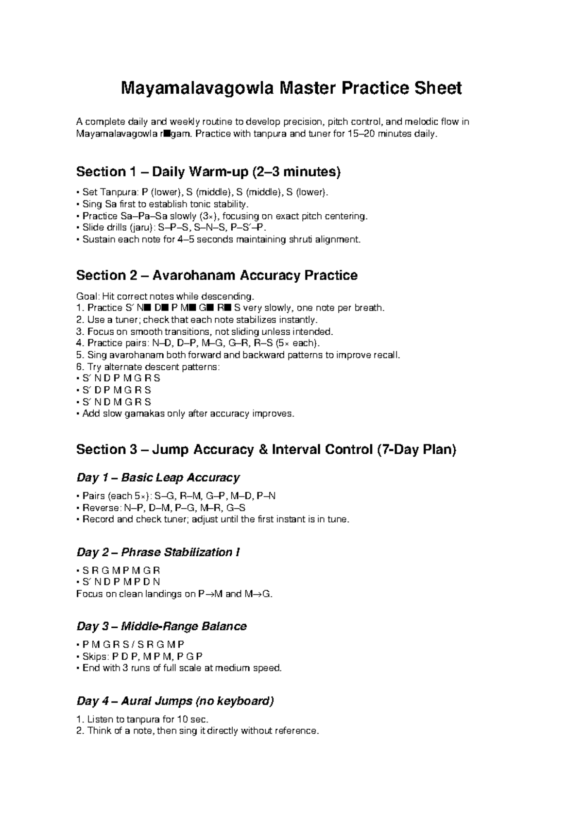 Mayamalavagowla Master Practice Sheet: Daily & Weekly Routine - Studocu