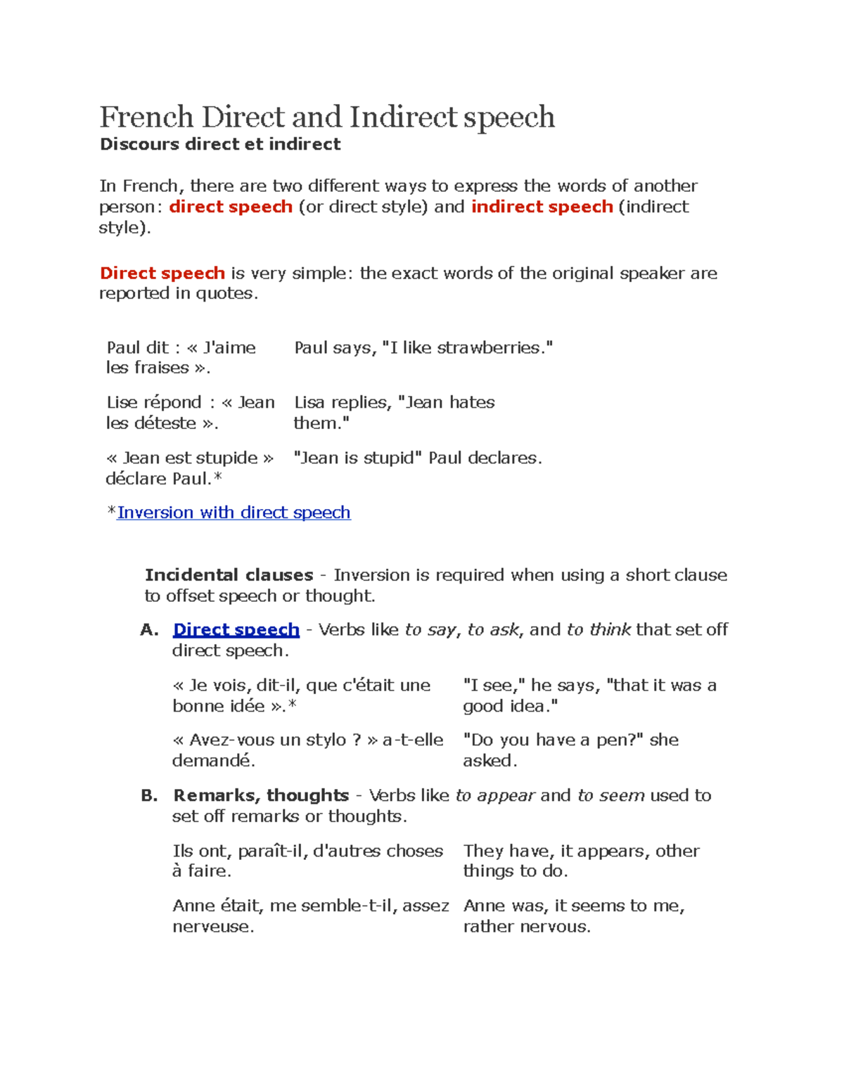 CBSE X Lecture Notes on Direct and Indirect Speech - Studocu