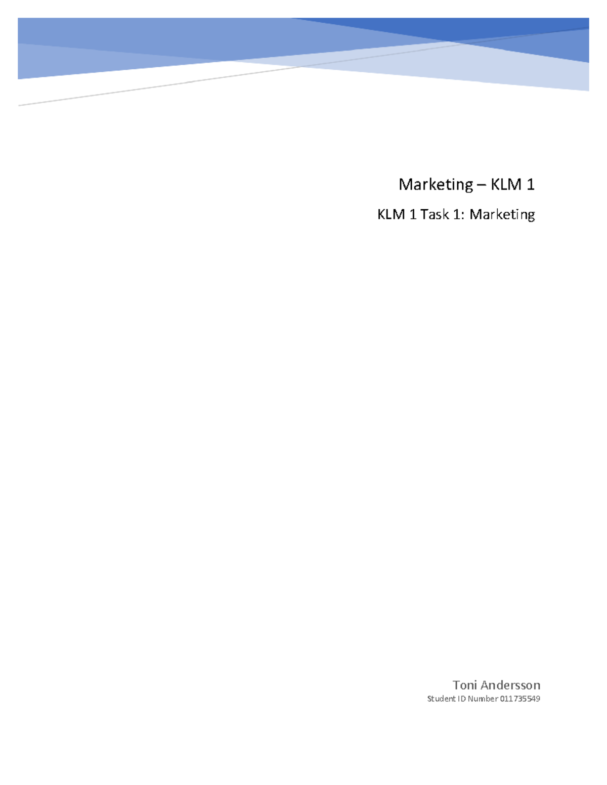 KLM1 Task 1: Marketing Proposal for Global Telemedicine Services - Studocu