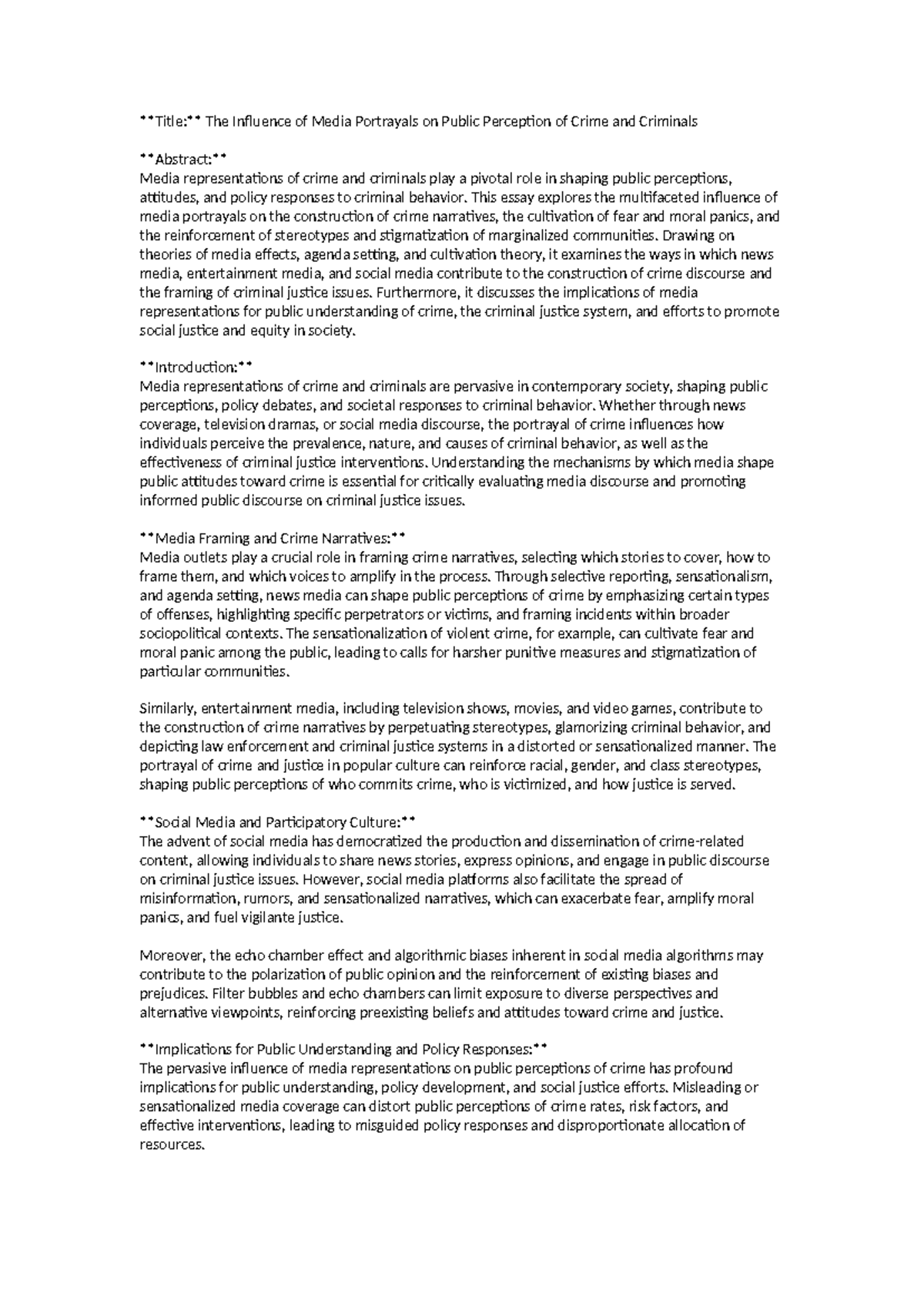 The Impact of Media on Crime Perception: Narratives & Implications ...