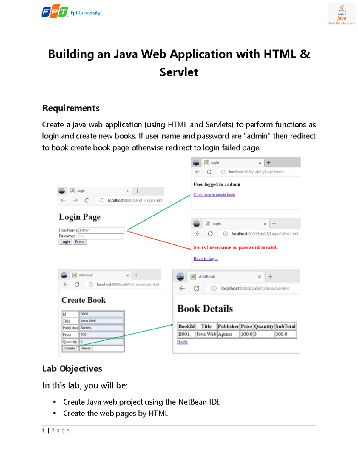 Lab01 Servlet: Building a Java Web App with HTML & Functionality - Studocu